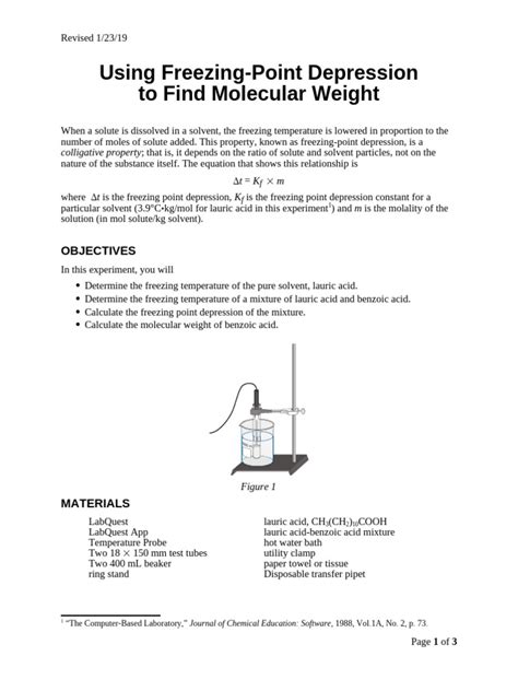 Chm 112 Determination Of Molar Mass Using Freezing Point Depression 2