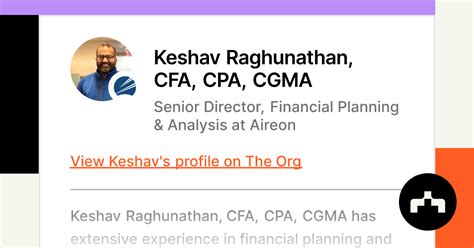 Keshav Raghunathan Cfa Cpa Cgma Senior Director Financial
