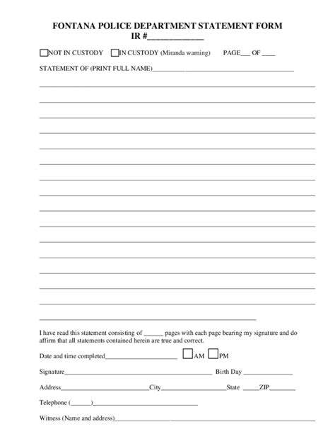 Fillable Online Fontana Police Department Statement Form Fax Email Print Pdffiller
