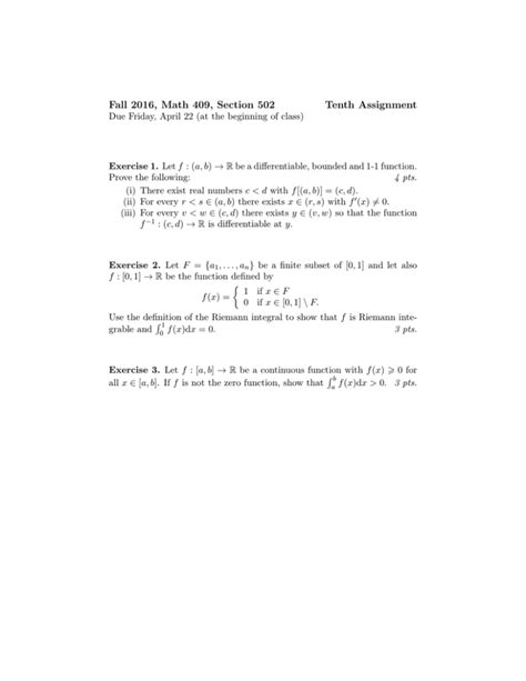 Fall 2016 Math 409 Section 502 Tenth Assignment