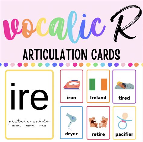 Ire Vocalic R Articulation Picture Cards Initial Medial Final Word Positions Classful