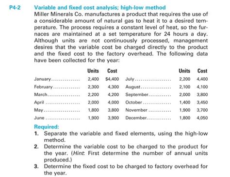 Solved Variable And Fixed Cost Analysis High Low Method