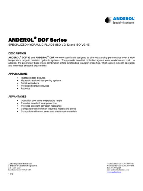 Anderol Ddf Series Datasheet Pdf Viscosity Materials