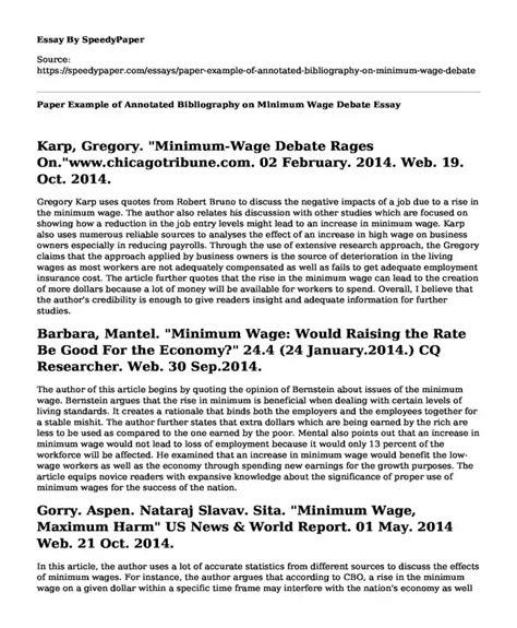 📗 Paper Example Of Annotated Bibliography On Minimum Wage Debate