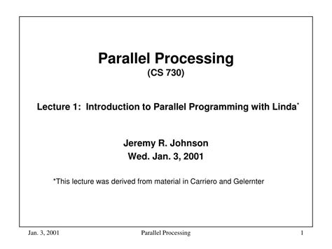 Ppt Parallel Processing Cs Lecture Introduction To Parallel Programming With Linda