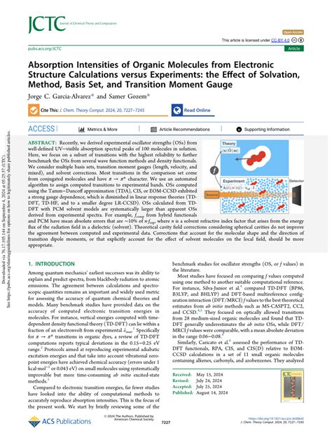 Pdf Absorption Intensities Of Organic Molecules From Electronic