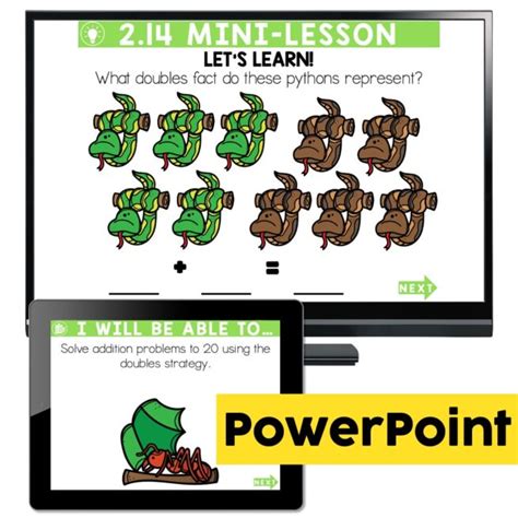 Lucky To Learn Math 1st Grade Lesson 214 Adding Doubles Facts Teaching Slides