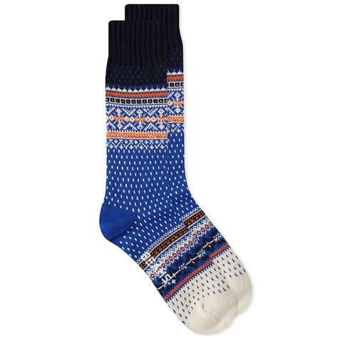 Beams Plus Mens Nordic Sock In Blue Base Beams Plus