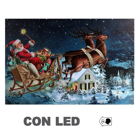 Quadro Legno Led Babbo Con Renne Rettangolare Cm60x40x18 Ruscitoshop