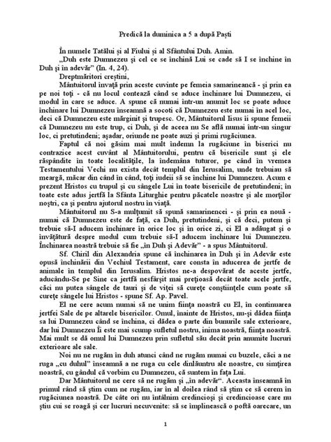 2018 Predica La Duminica A 5 A Dupa Pasti Pdf