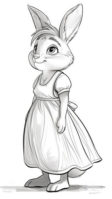 A Detailed Drawing Of A Rabbit Wearing A Dress Generative Ai Stock