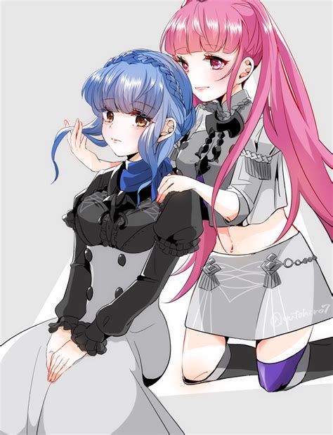 Safebooru 2girls Blue Hair Braid Brown Eyes Closed Mouth Constance