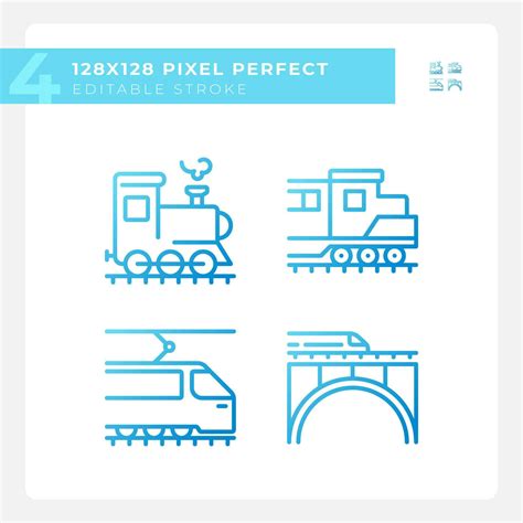 Locomotive Pixel Perfect Gradient Linear Vector Icons Set Train Engine