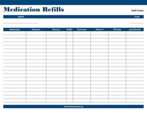 Medication Refill Tracker Landscape This Is A Simple Basic Medication