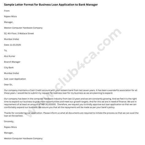 Application Letter For Business Loan To Bank Manager