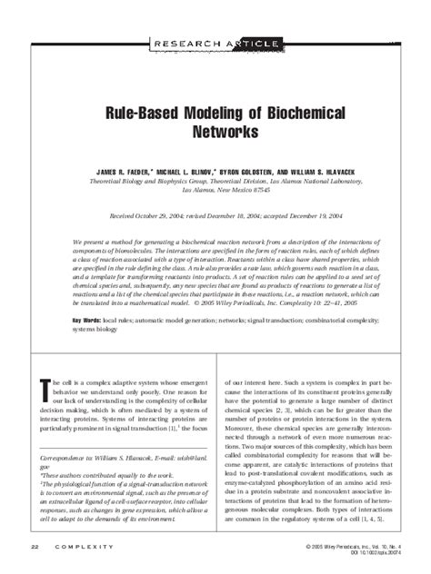 Pdf Rule Based Modeling Of Biochemical Networks