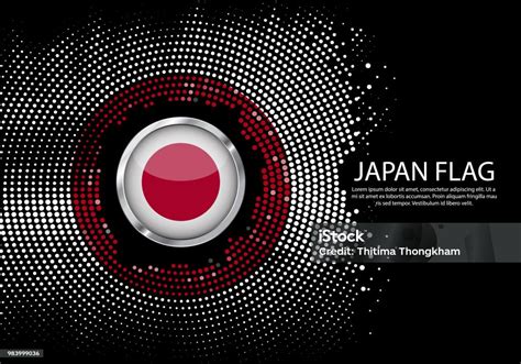 하프톤 그라데이션 템플릿 또는 일본 국기의 라운드 도트 스타일 Led 네온 빛 배경 현대 축구 컵 미래 배경 원 금속에 대 한 플래그의 라운드 벡터입니다 0명에 대한 스톡