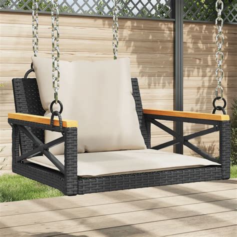 Ławka Bujana Z Poduszkami Czarna 63x62x40 Cm Polirattan