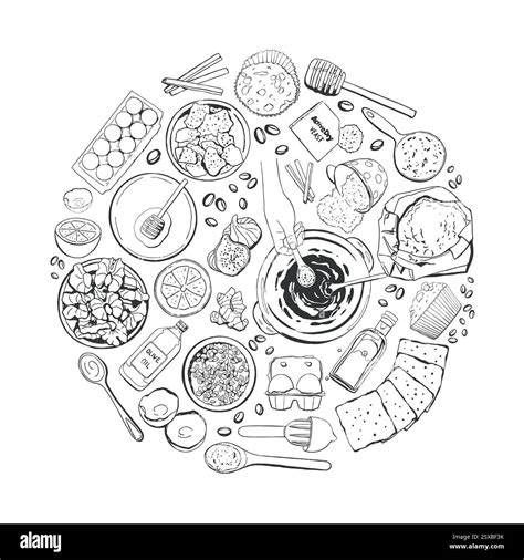 Hand Drawn Food Ingredients Round Design For Baking Classes Bakery