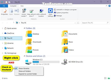 How To Hide Or Show Libraries In Navigation Pane In Windows 10 Tutorials