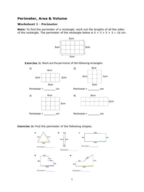 Perimeter Area Volume Worksheets Pdf