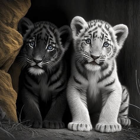 Black And White Tiger Cubs Download Instant Downloadable Wallpaper