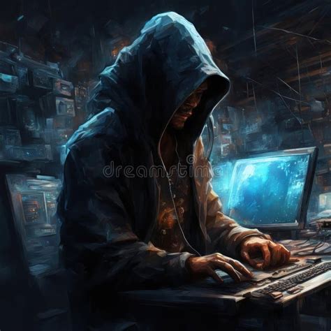 Female Computer Hacker Using Laptop Generative Ai Stock Illustration Illustration Of Criminal