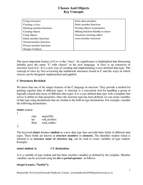 Classes And Objects Special Note18 07 2023 Javed Dudhwala 1 Classes