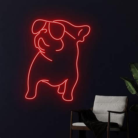 French Bulldog In Glasses Neon Sign French Bulldog Led Light Bull Dog