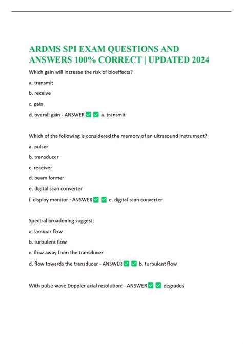 Ardms Spi Exam Questions And Answers 100 Correct Updated 2024 Spi Stuvia Us