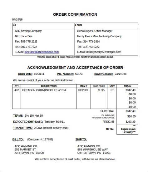 Sales Order Confirmation Template