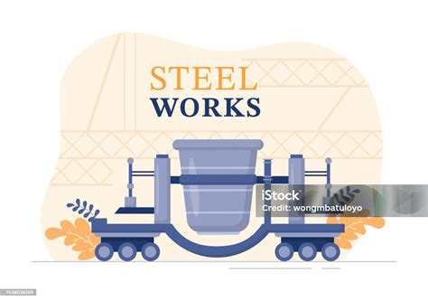 자원 채광 큰 주조 공장에서 금속의 제련 및 플랫 만화 손으로 그린 템플릿 일러스트레이션에 쏟아지는 뜨거운 강철과 철강 강철에 대한 스톡 벡터 아트 및 기타 이미지 Istock