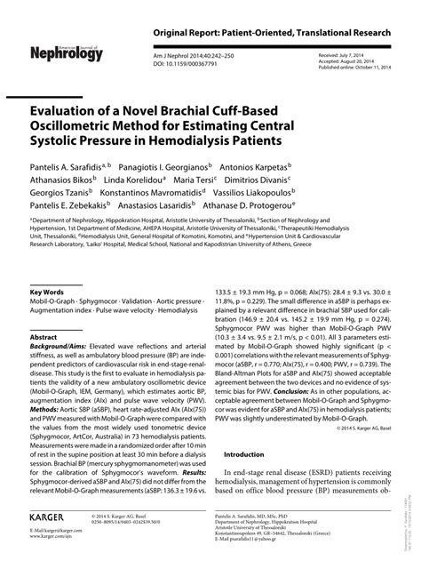 Pdf Evaluation Of A Novel Brachial Cuff Based Oscillometric Method