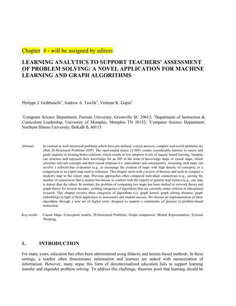 Pdf Learning Analytics To Support Teachers Assessment Of Problem