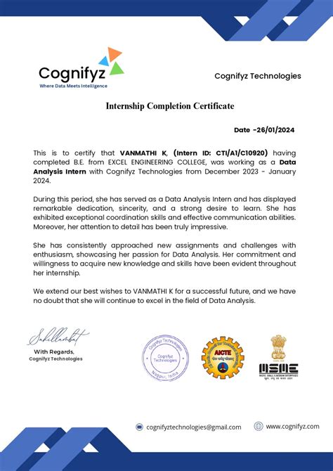 Vanmathi K On Linkedin 😎 Successfully Completed A Data Analysis Internship In Cognifyz