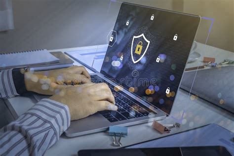 Person Using A Laptop Computer With Data Protection Cyber Security