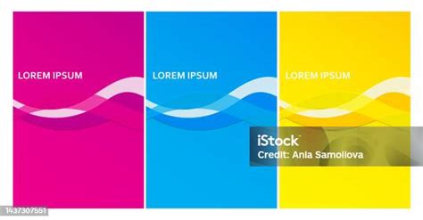 Header Abstrak Desain Vektor Gelombang Kuning Merah Muda Biru Set Templat Ilustrasi Vektor