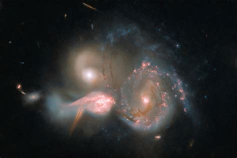nasa s hubble space telescope observes three merging galaxies on
