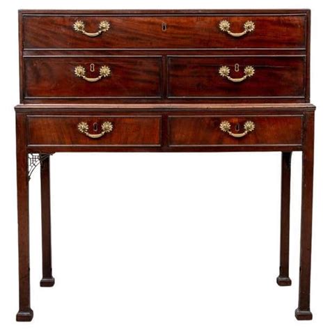 Semi Antique Mahogany Secretary On Chinese Chippendale Style Stand For