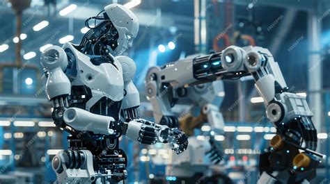 Automated Ai Industry Robots And Robotic Arms Assembling In A Factory Production Setting