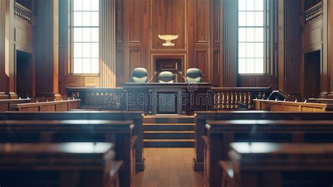 Generative AI Empty American Style Courtroom Supreme Court of Law and Justice Trial Stand ...
