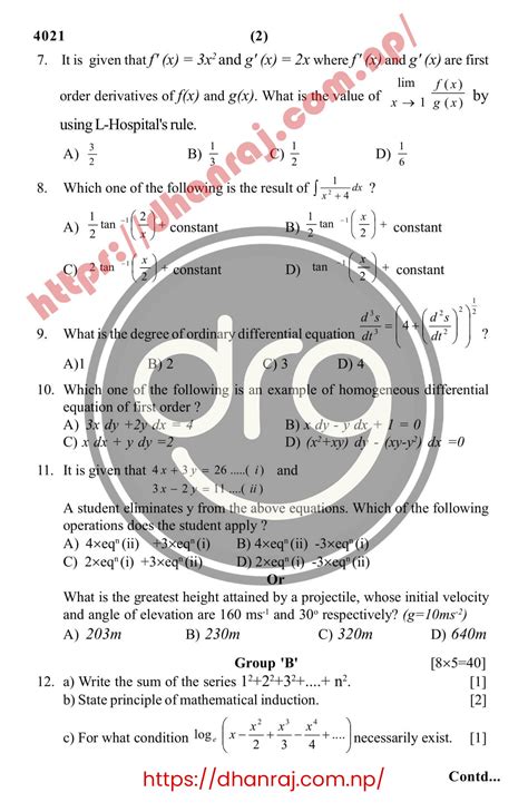 Class 12 Mathematics Question Paper 2081-2024 | General Stream - NEB | Download in PDF | Dhan ...