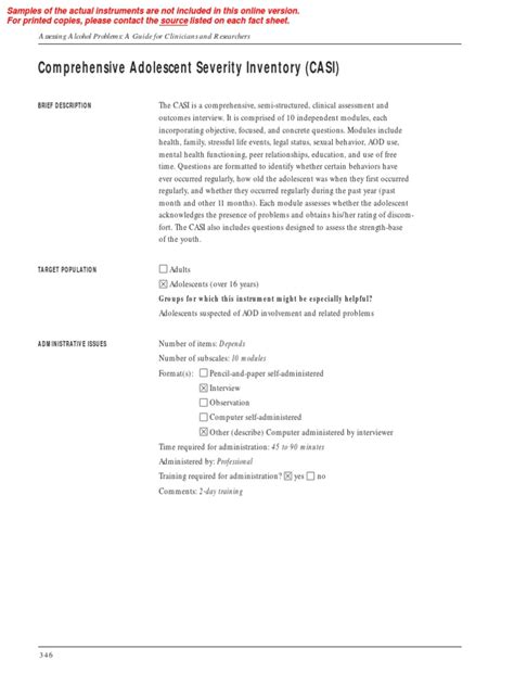 Comprehensive Adolescent Severity Inventory Casi Assessing Alcohol Problems A Guide For