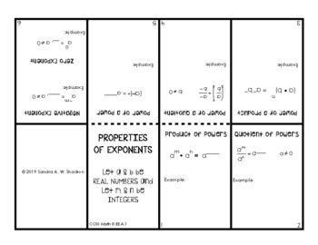 Properties Of Exponents Foldable By Sandra Shadron TpT