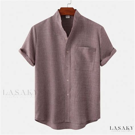 Lasaky Solid Color Loose Fit Linen Cotton Shirt With Stand Collar