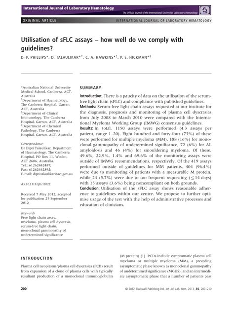 Pdf Utilisation Of Sflc Assays How Well Do We Comply With Guidelines