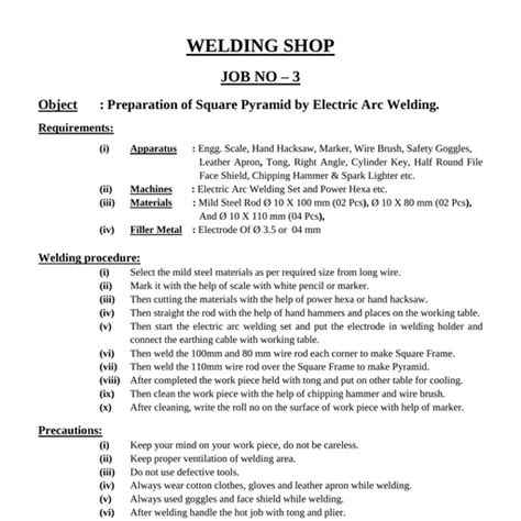 Welding Shop Job No 3 Ii Workshop Practice Notes Teachmint