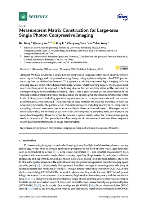 Pdf Measurement Matrix Construction For Large Area Single Photon Compressive Imaging