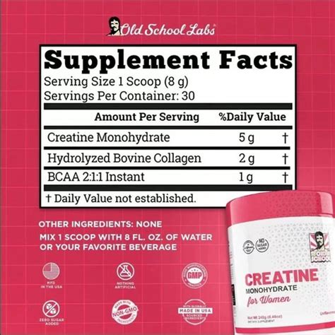 Creatine Monohydrate 5000mg For Women 2g Collagen And 1g Bcaa 240g 30