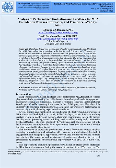 Pdf Analysis Of Performance Evaluation And Feedback For Mba Foundation Courses Professors 2nd